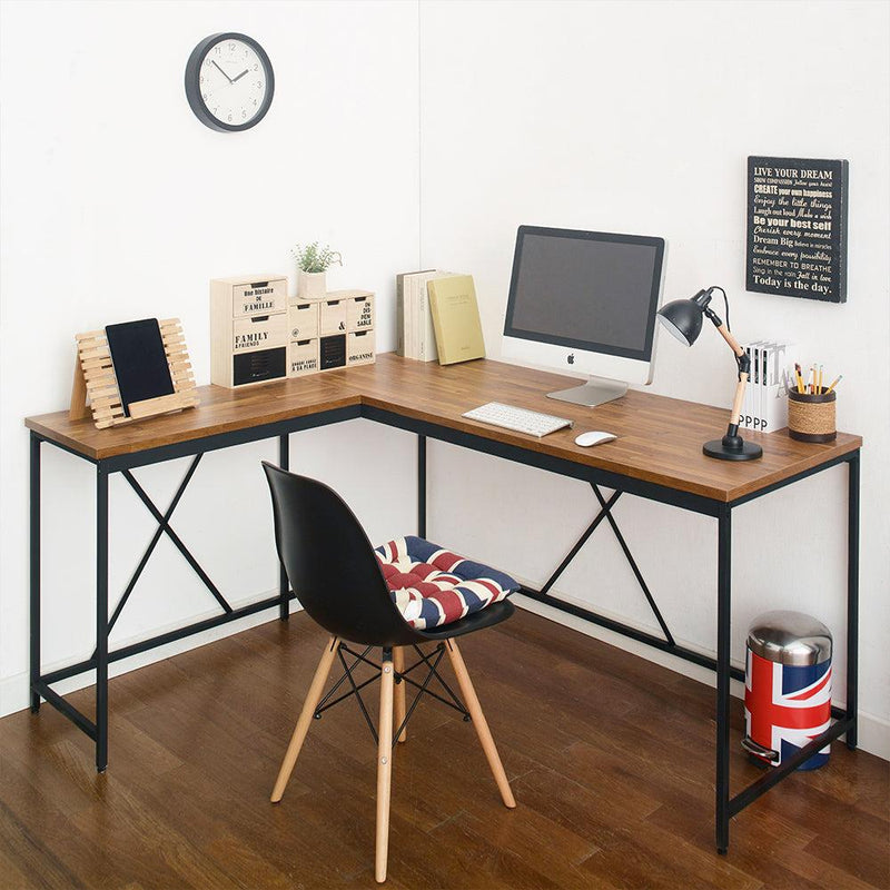 Olympus Wood and Metal Corner Desk in Acacia and Black Urban Living Furniture Los Angeles CA
