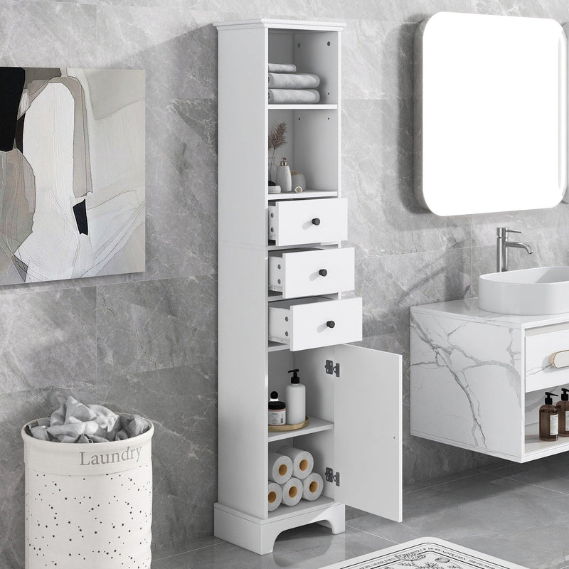 Tall white bathroom floor cabinet store
