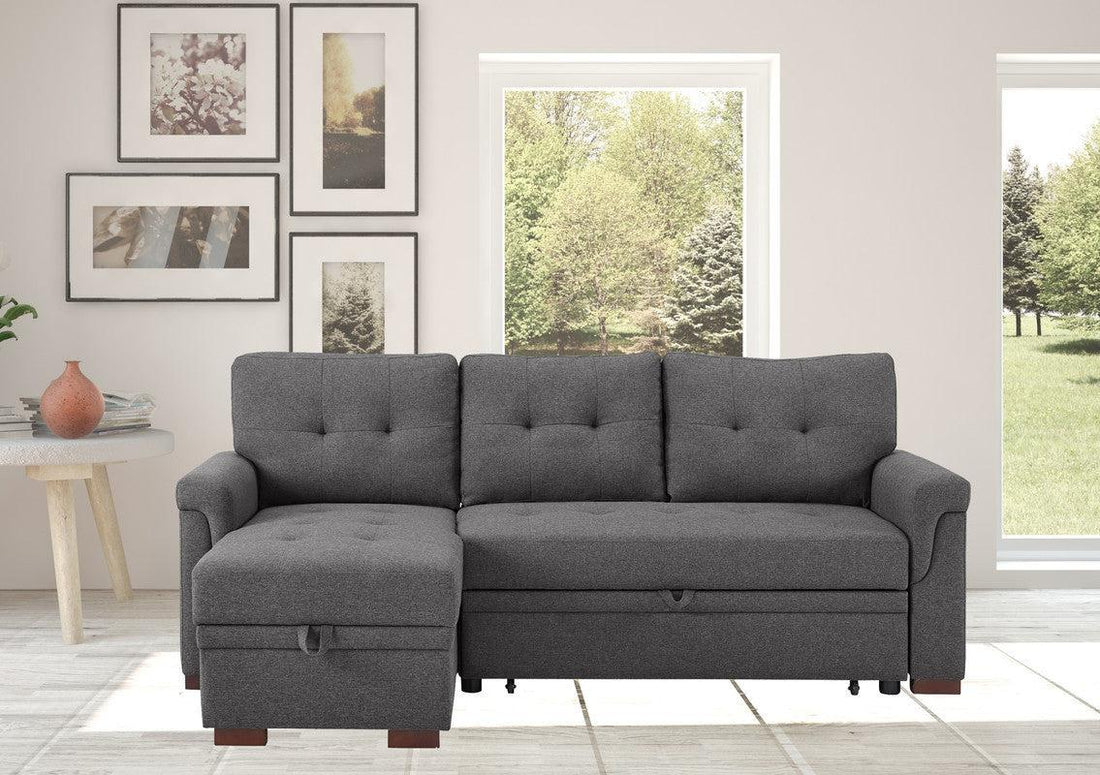 Hunter Dark Gray Linen Reversible Sleeper Sectional Sofa withStorage Chaise