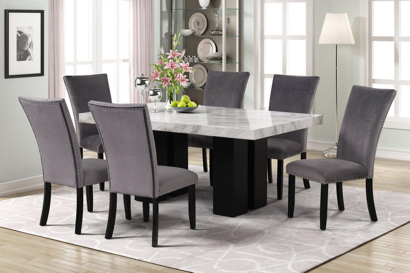 7 piece Dining Table Set with 1 Faux Marble Dining Rectangular Table and 6 Upholstered Seat Chairs for Dining room and Living Room Grey Urban Living Furniture Los Angeles CA